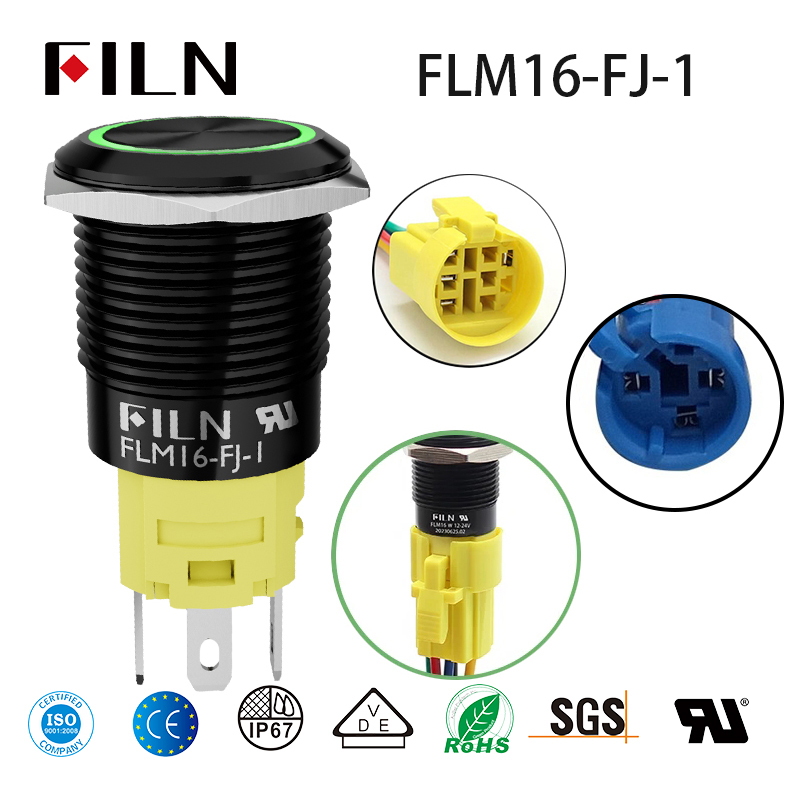 GREAT 16MM Metal Push Button Switch-FILN 110V Momentary Latching UL ...
