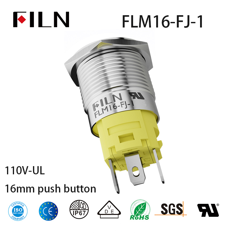 GREAT 16MM Metal Push Button Switch-FILN 110V Momentary Latching UL ...