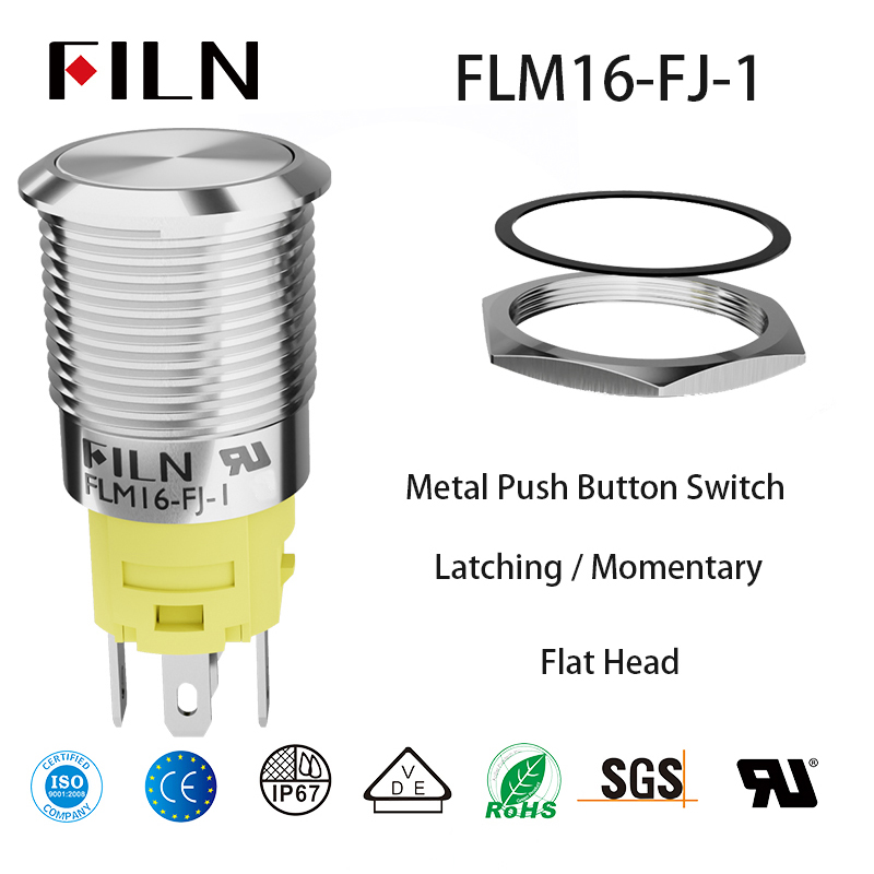 GREAT 16MM Metal Push Button Switch-FILN 110V Momentary Latching UL ...