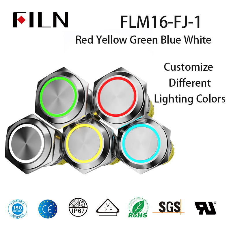 GREAT 16MM Metal Push Button Switch-FILN 110V Momentary Latching UL ...