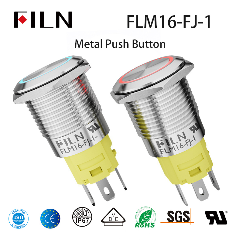 GREAT 16MM Metal Push Button Switch-FILN 110V Momentary Latching UL ...